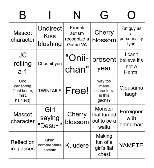 WEEB CARD Bingo Card