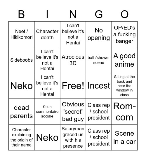 WEEB CARD Bingo Card
