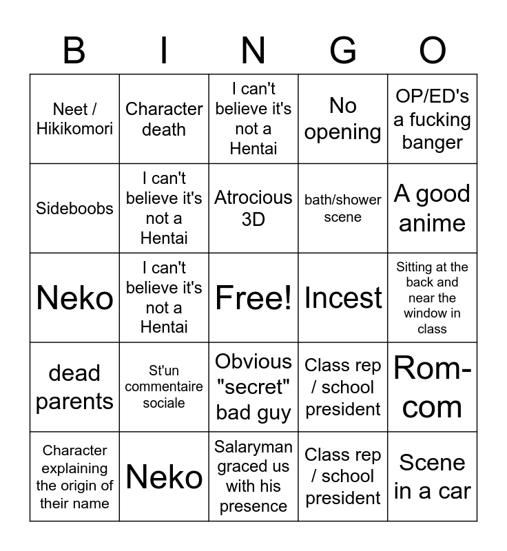 WEEB CARD Bingo Card