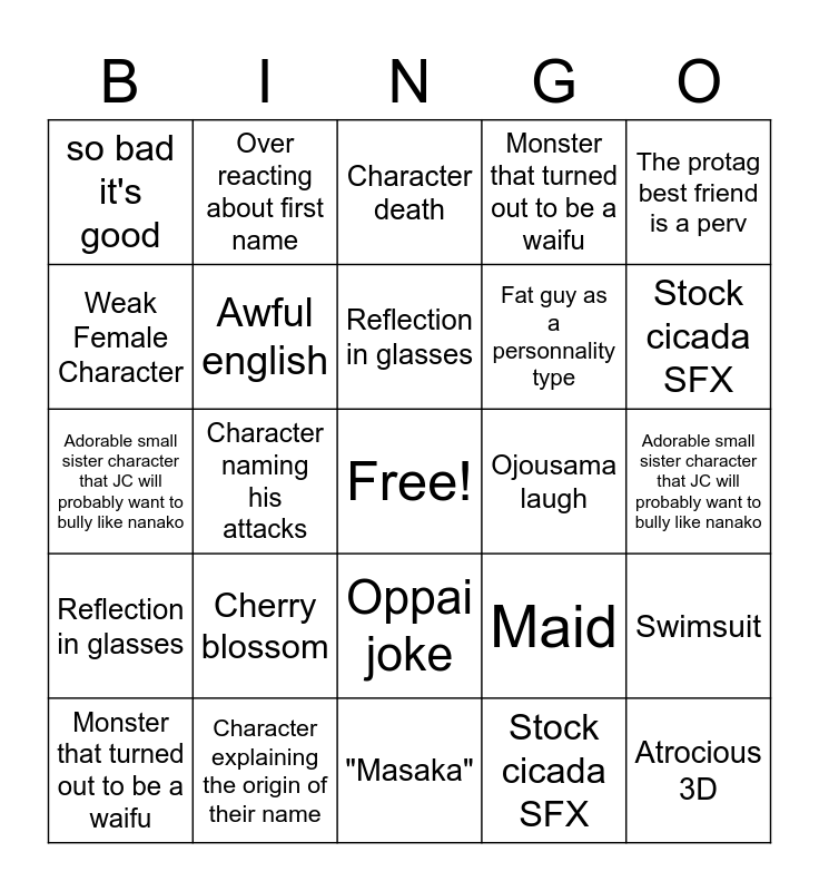 WEEB CARD Bingo Card