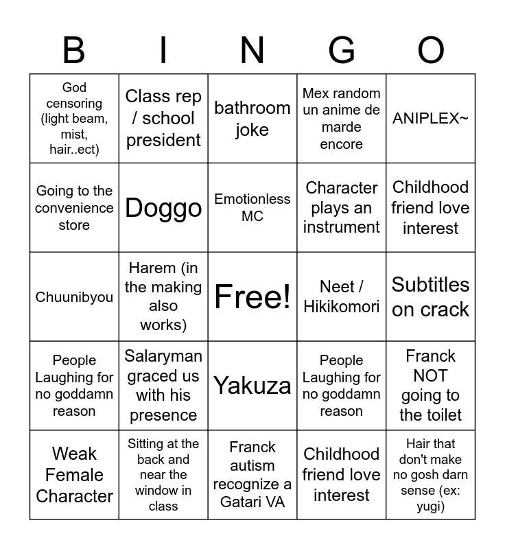 WEEB CARD Bingo Card