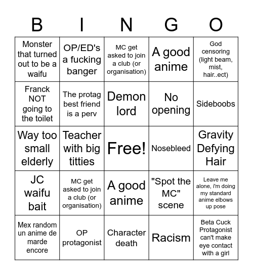 WEEB CARD Bingo Card