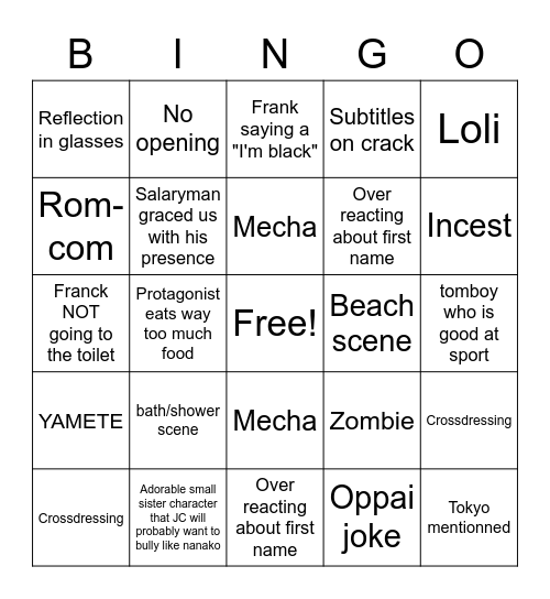 WEEB CARD Bingo Card