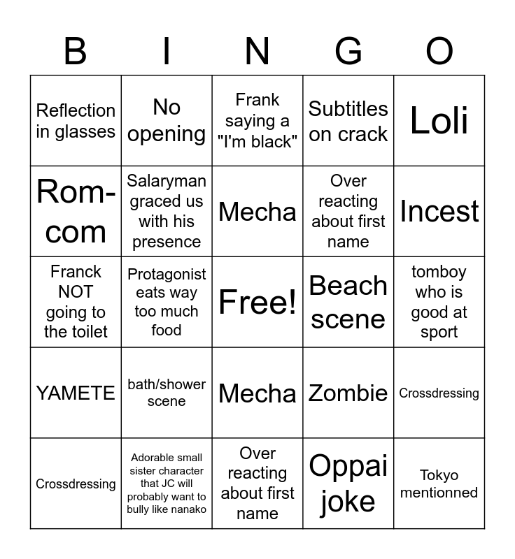 WEEB CARD Bingo Card