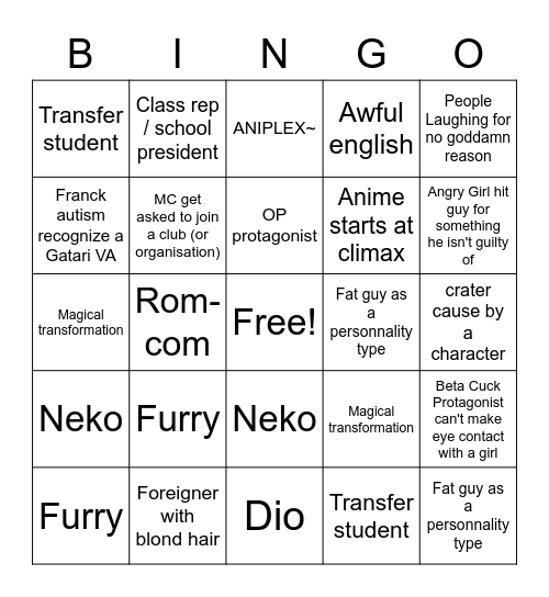 WEEB CARD Bingo Card
