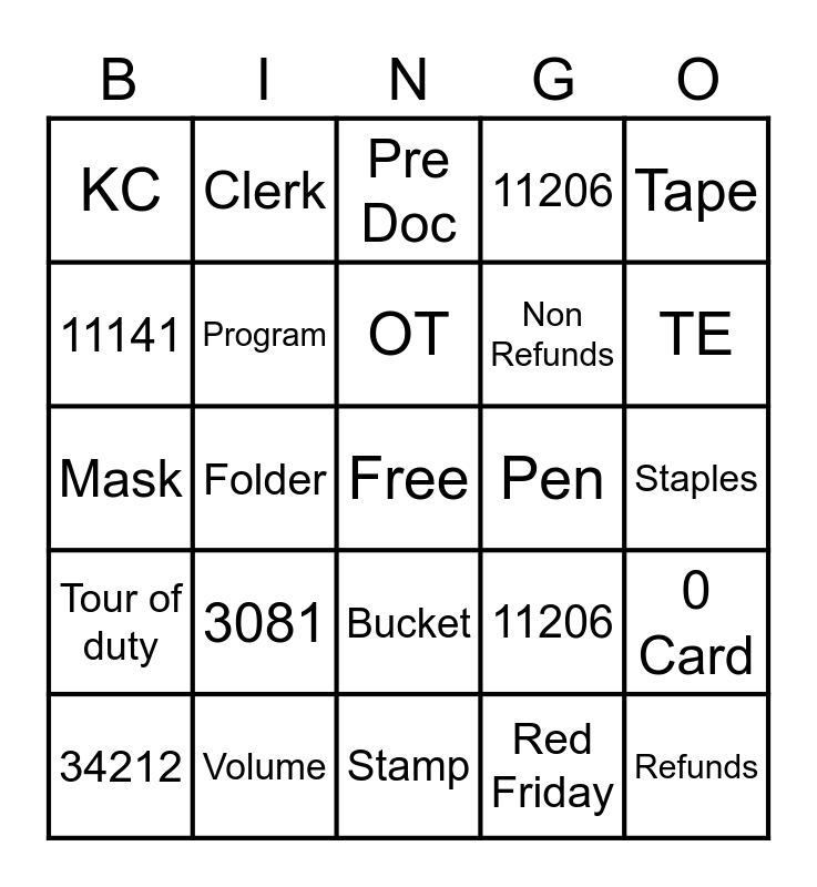 Pre-Doc Bingo Card