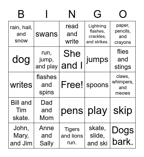 Barebone Sentence Bingo Card