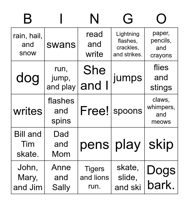 Barebone Sentence Bingo Card