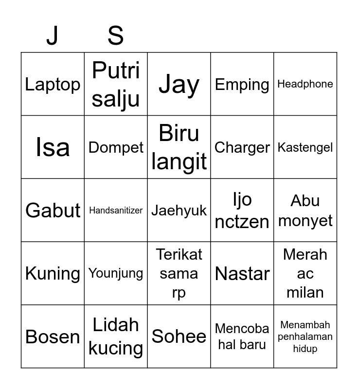 Untitled Bingo Card