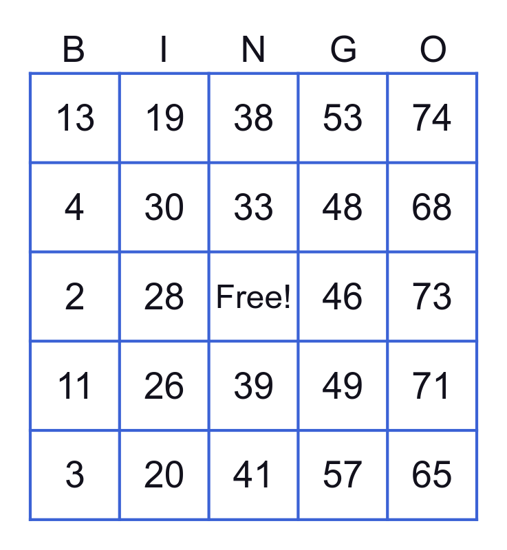 Traditional Bingo Card