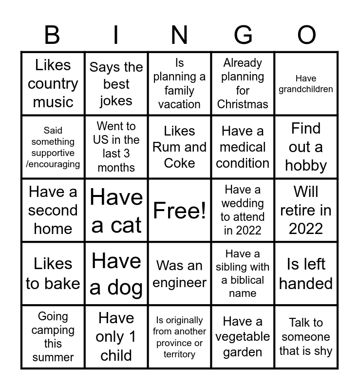 Client Information Bingo Card