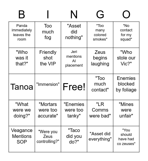 FK Debrief Bingo Card