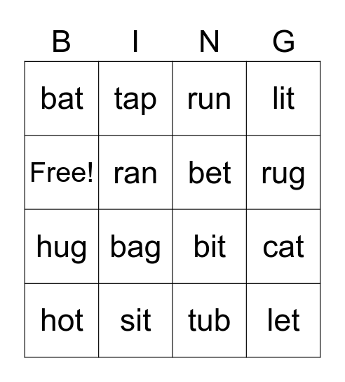CVC Bingo Card