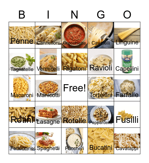 Pasta Bingo Card