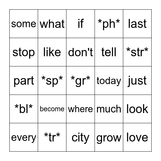HFW Bingo Card