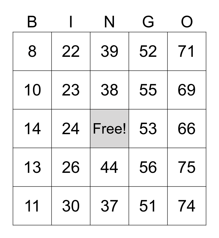 Roller Coaster Bingo Card