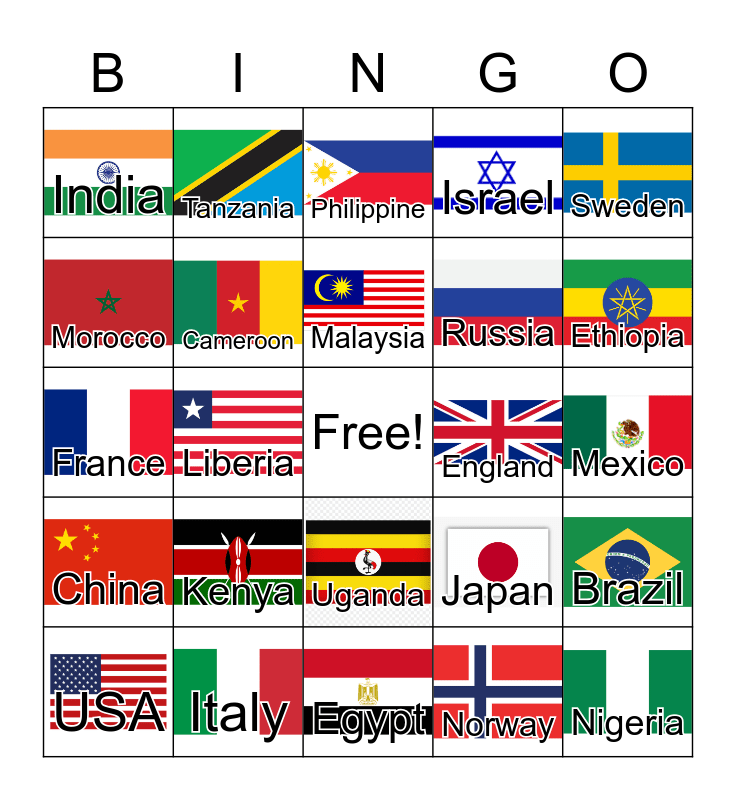 Country Bingo Card