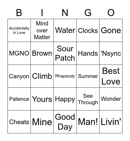 Family Night Bingo Card