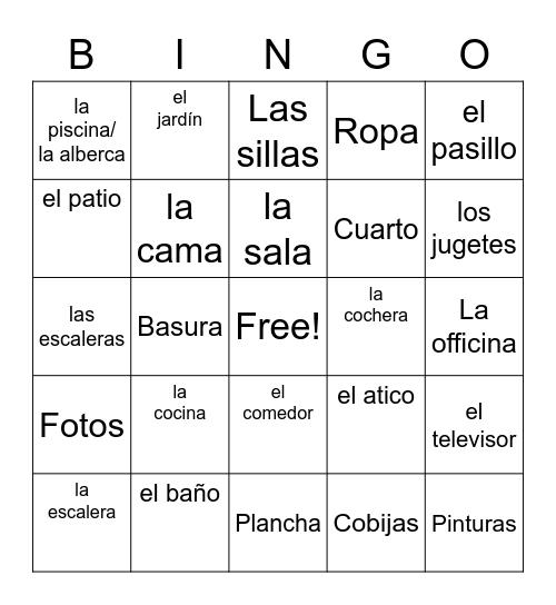 Casa Bingo Card