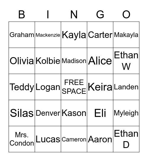 Name Bingo Card