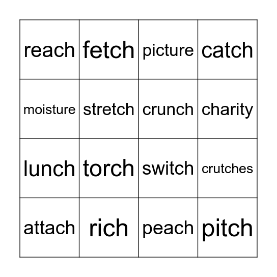 tch, ch and ture Bingo Card