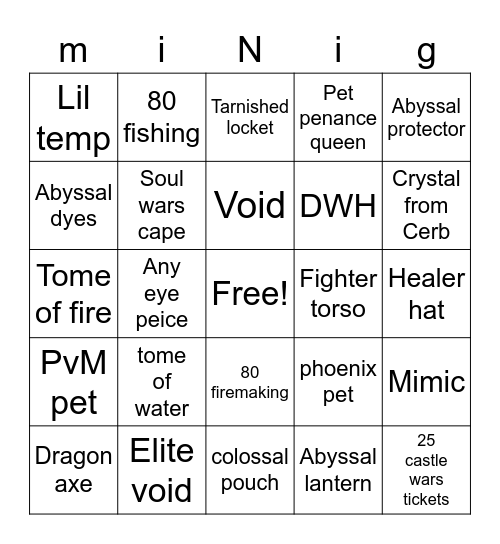 OSRS Bingo Card