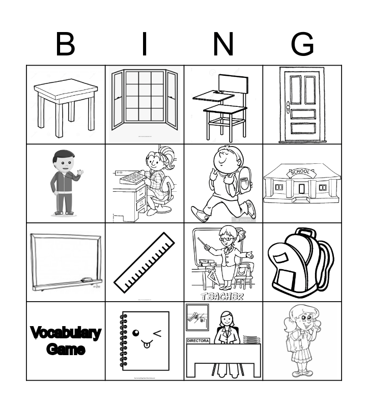 Vocabulary Game Bingo Card
