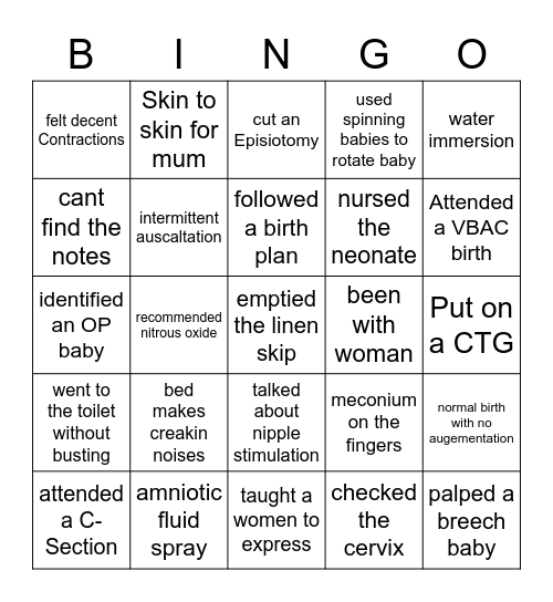 Childbirth Bingo! Bingo Card