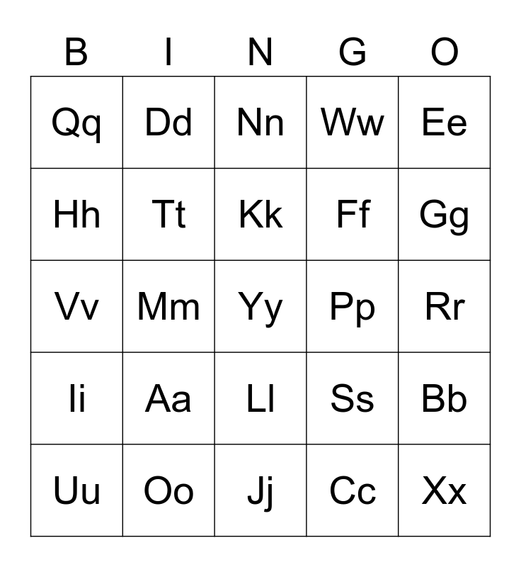 Letter Sound Bingo Card