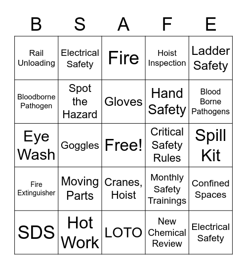 LET'S PLAY TO BE SAFE! Bingo Card