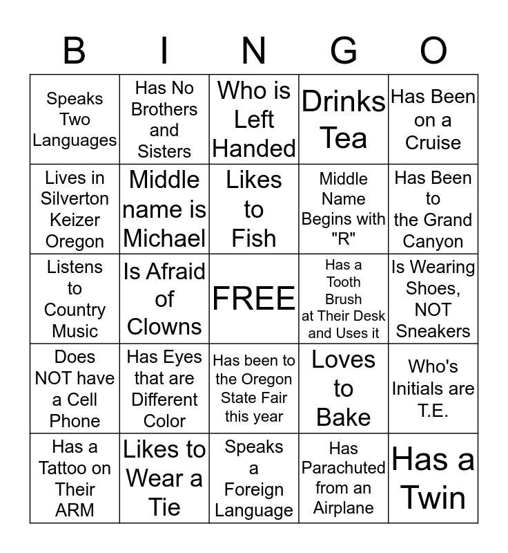 OAA Bingo Card