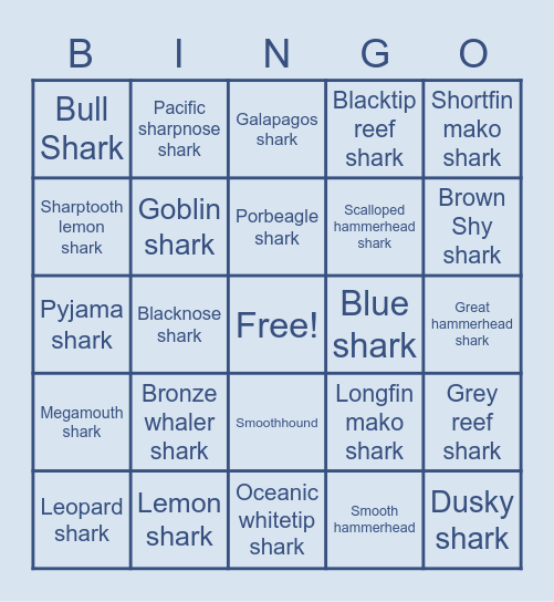 Shark Bingo Card