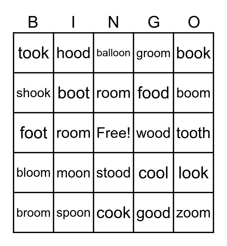 Spelling Word Bingo Card