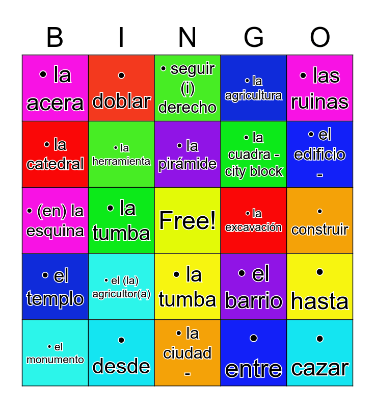 Avancemos 2 4.2 Bingo Card