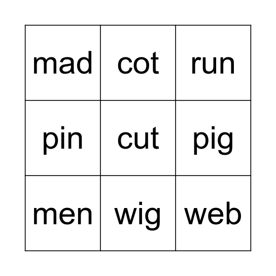CVC Bingo Card