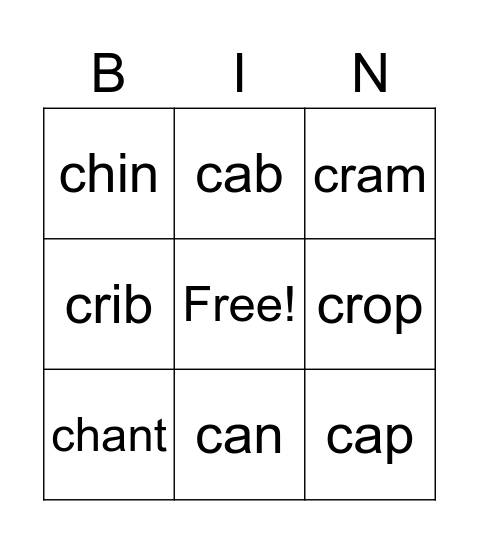 Contractions Bingo Card