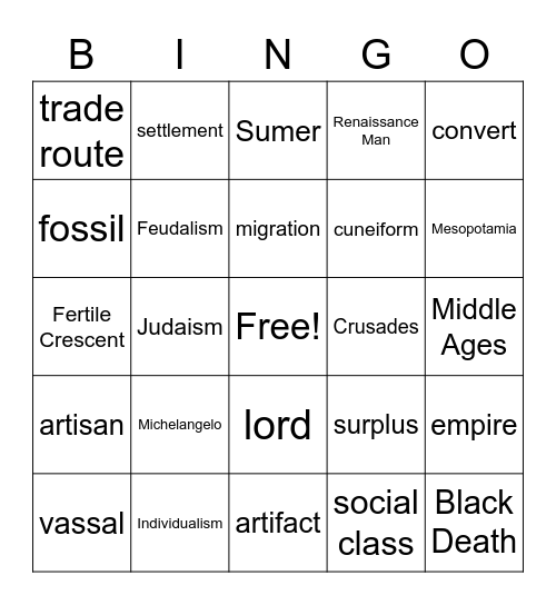 Social Studies Bingo Card