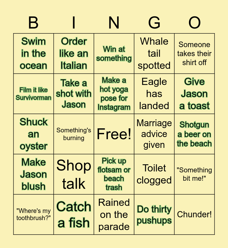 Jason's Stag Bingo Card