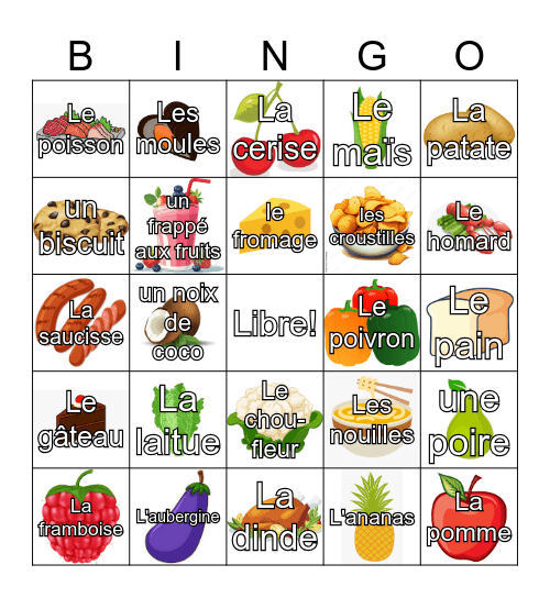 La nourriture Bingo Card