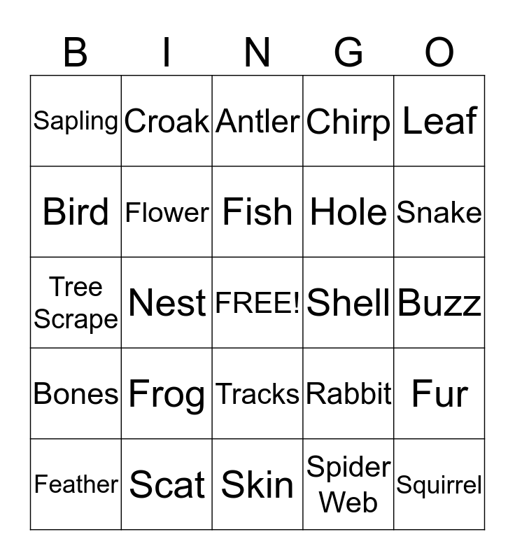 Plant and Animal Signs Bingo Card