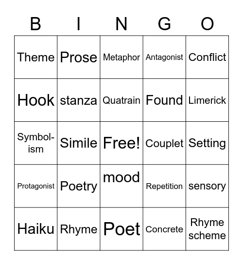 Poetry Bingo Card