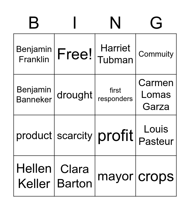 Social Studies Bingo Card