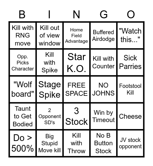 Smash Ultimate Bingo Card