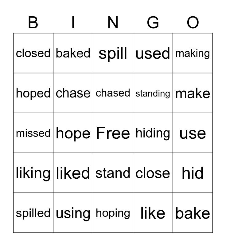 Inflectional ending "ing/ ed" Bingo Card