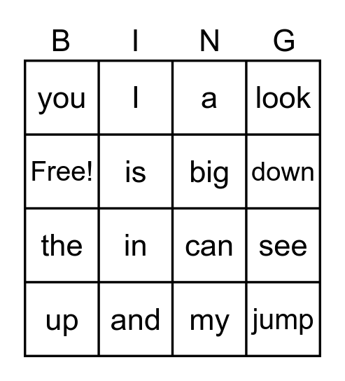 Sight word pre-primer Bingo Card