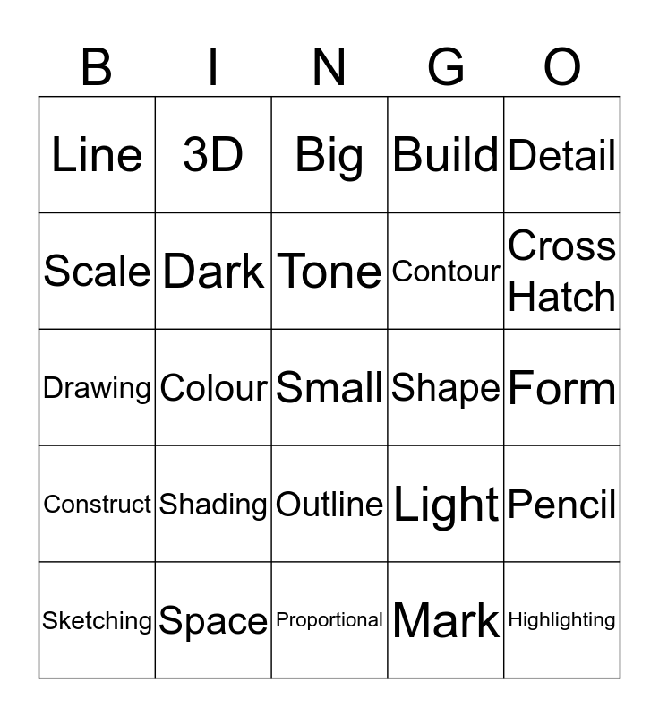 Drawing keywords Bingo Card
