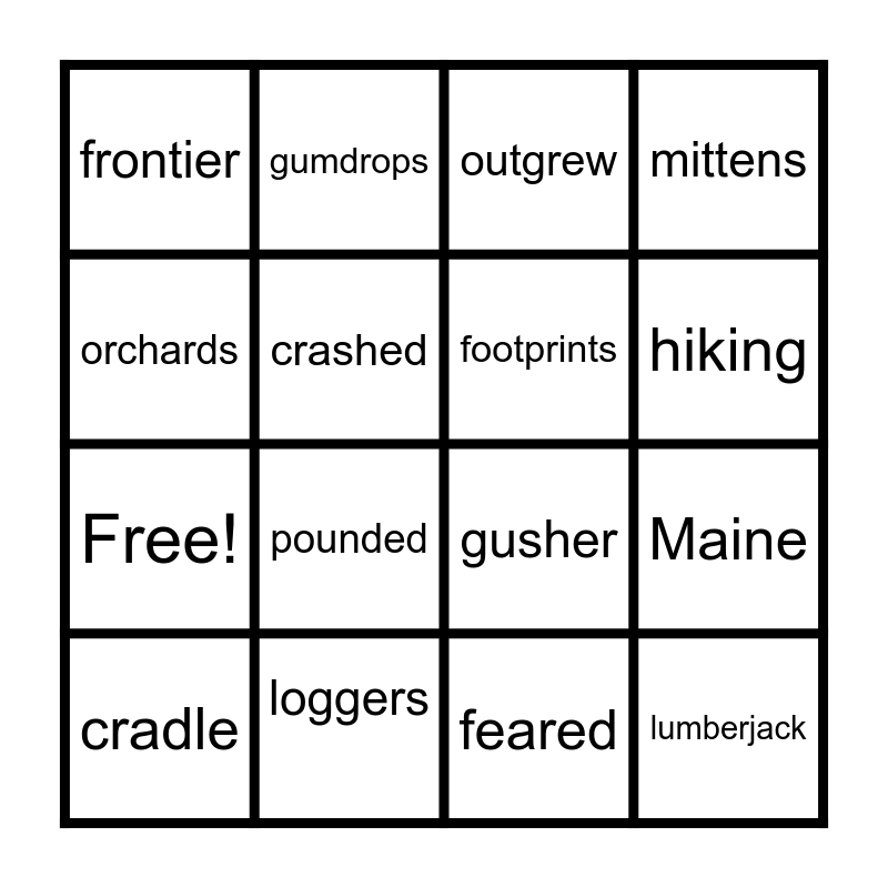 Paul Bunyan Bingo Card