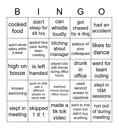 Fun Friday Bingo Card