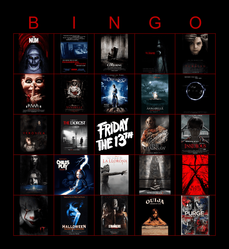 Friday The 13th Bingo Card