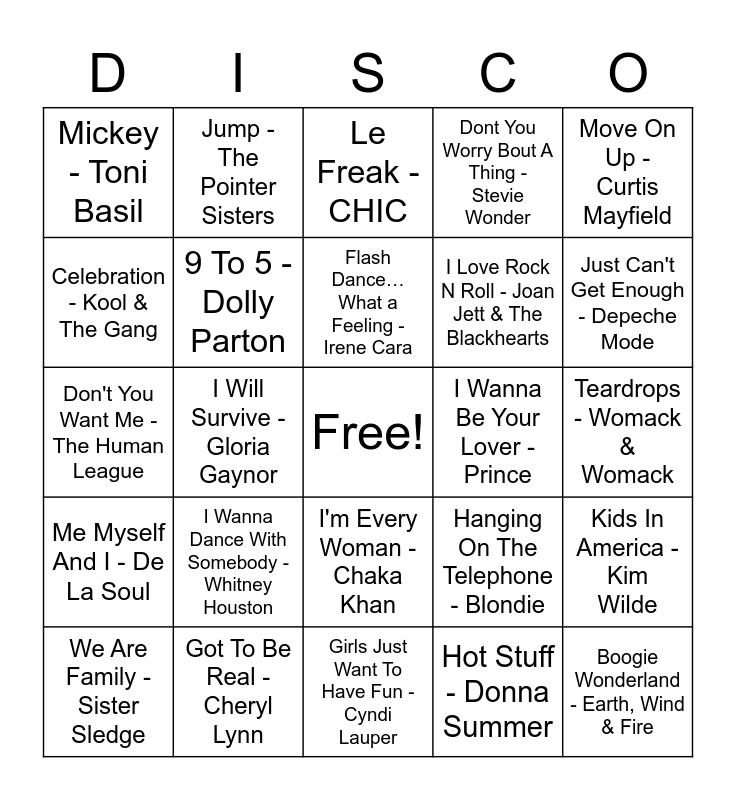 ***DISCO BINGO*** Bingo Card